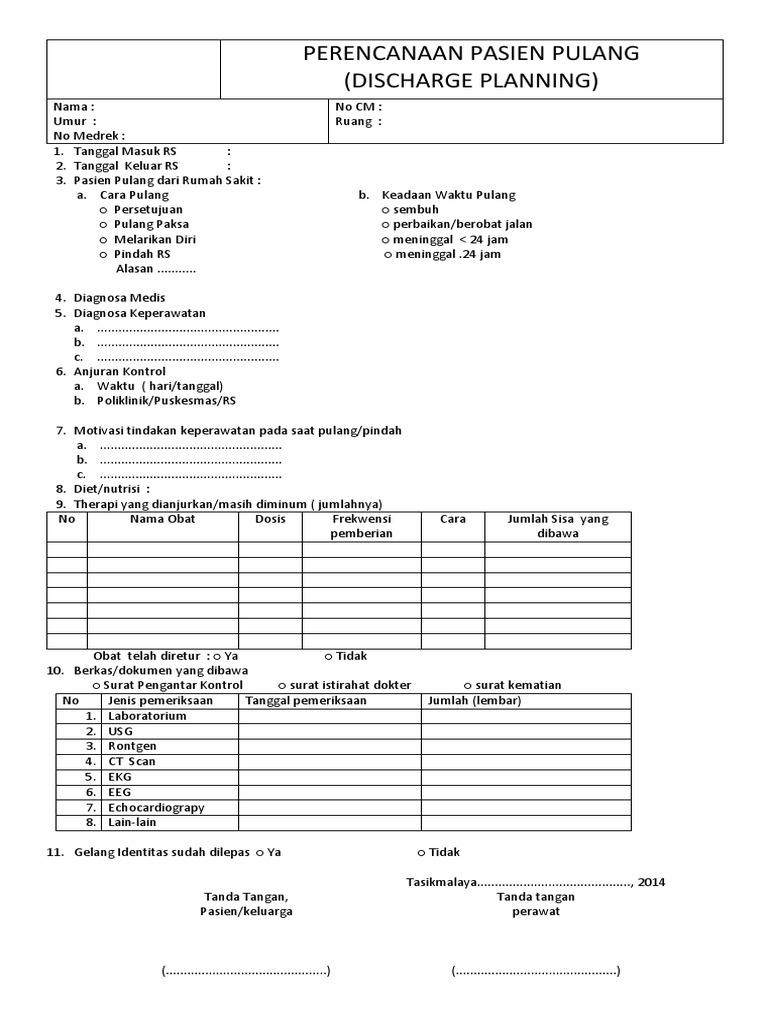 Contoh Form Discharge Planning | PDF
