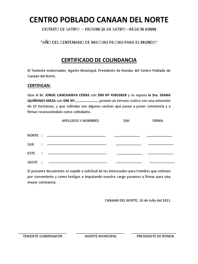 Certificado de Colindancia | PDF
