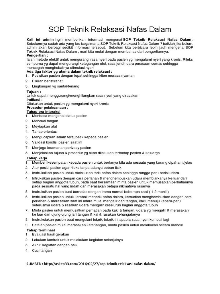 SOP Teknik Relaksasi Nafas Dalam | PDF
