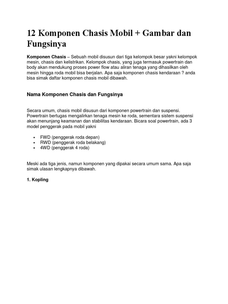 12 Komponen Chasis Mobil | PDF | Teknologi & Rekayasa