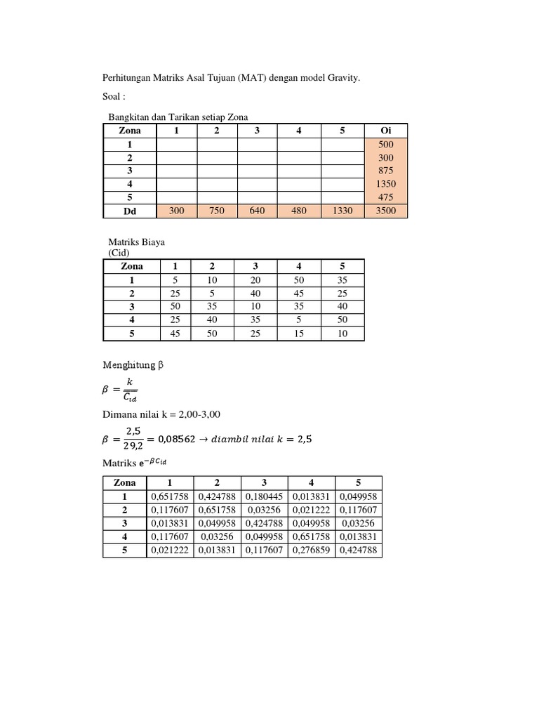Gravity - Perhitungan Matriks Asal Tujuan | PDF