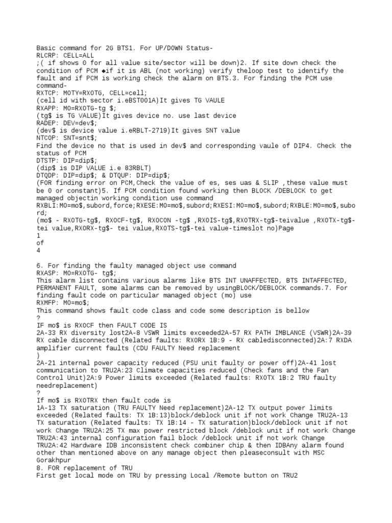 Basic Commands For 2g Bts | PDF | Computer Hardware | Digital Technology