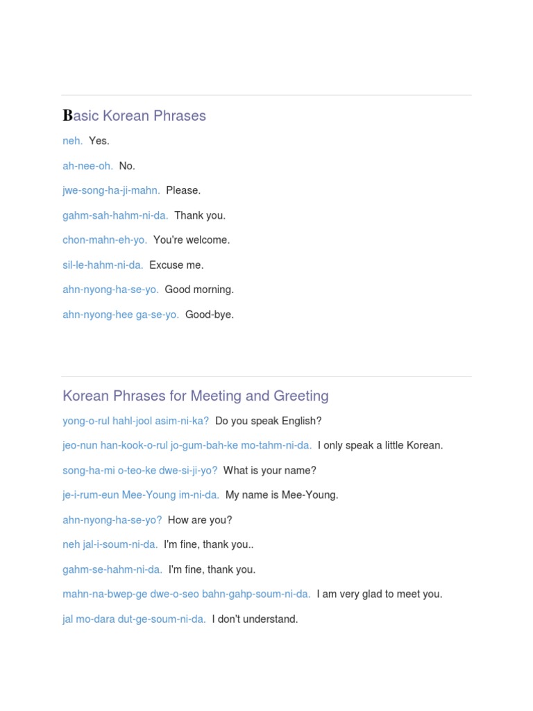 Basic Korean Phrases | PDF | Syntactic Relationships | Linguistic Typology