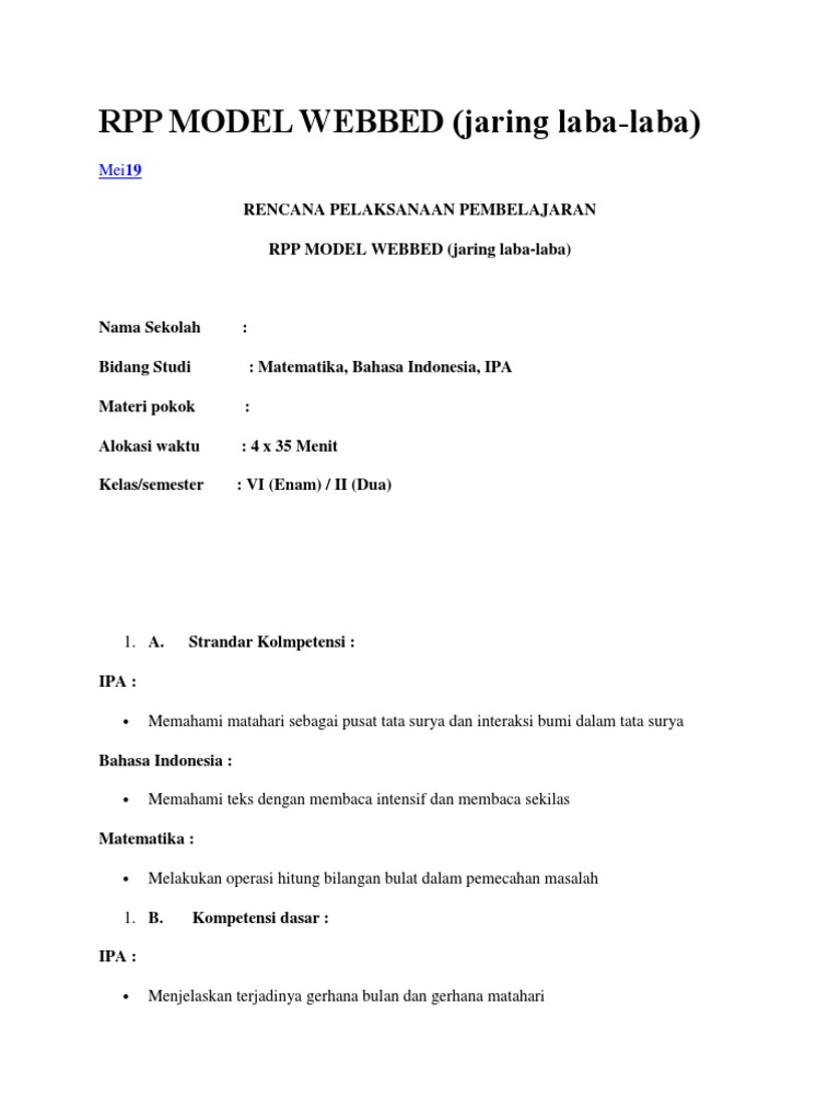 RPP Model Webbed 1 | PDF | Sains & Matematika | Seni & Disiplin Bahasa