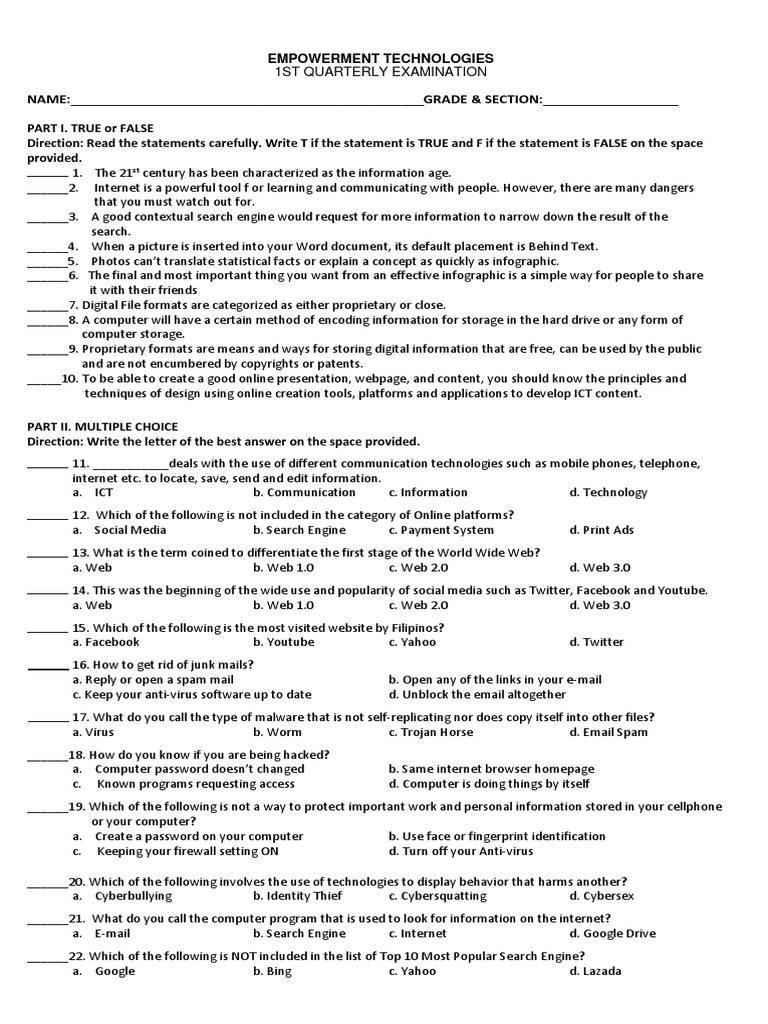 1st Quarter Exam Empowerment Tech | PDF | Adobe Photoshop | Infographics