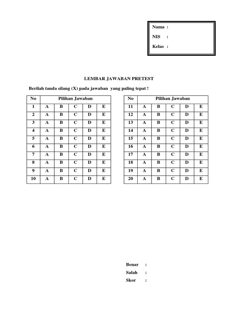 Lembar Jawaban Pretest dan Posttest | PDF