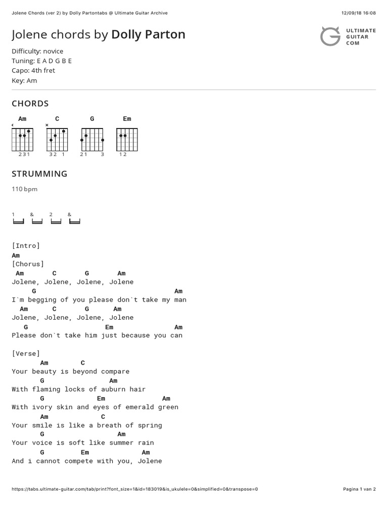 Jolene Chords | PDF | Song Structure | Guitars