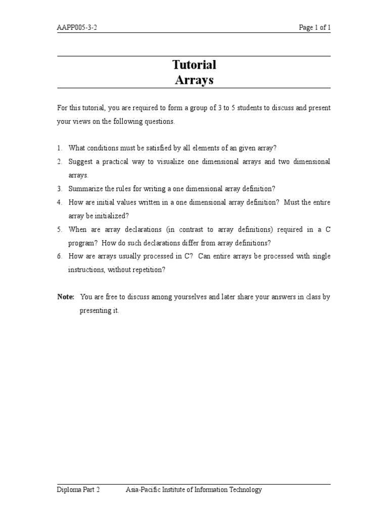 Tutorial Arrays: AAPP005-3-2 Page 1 of 1 | PDF