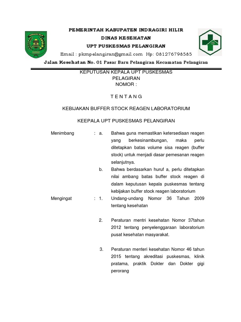 SK Kebijakan Buffer Stok Reagen Lab | PDF