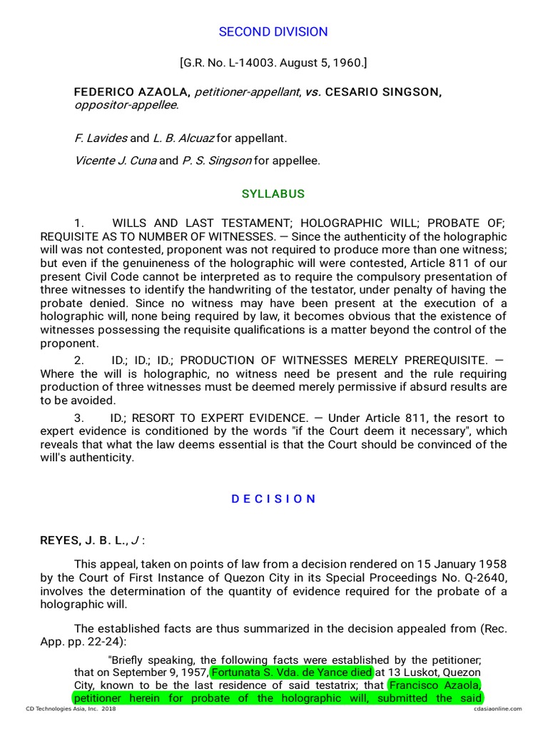 Analysis of the Requirements for Probating a Holographic Will According ...