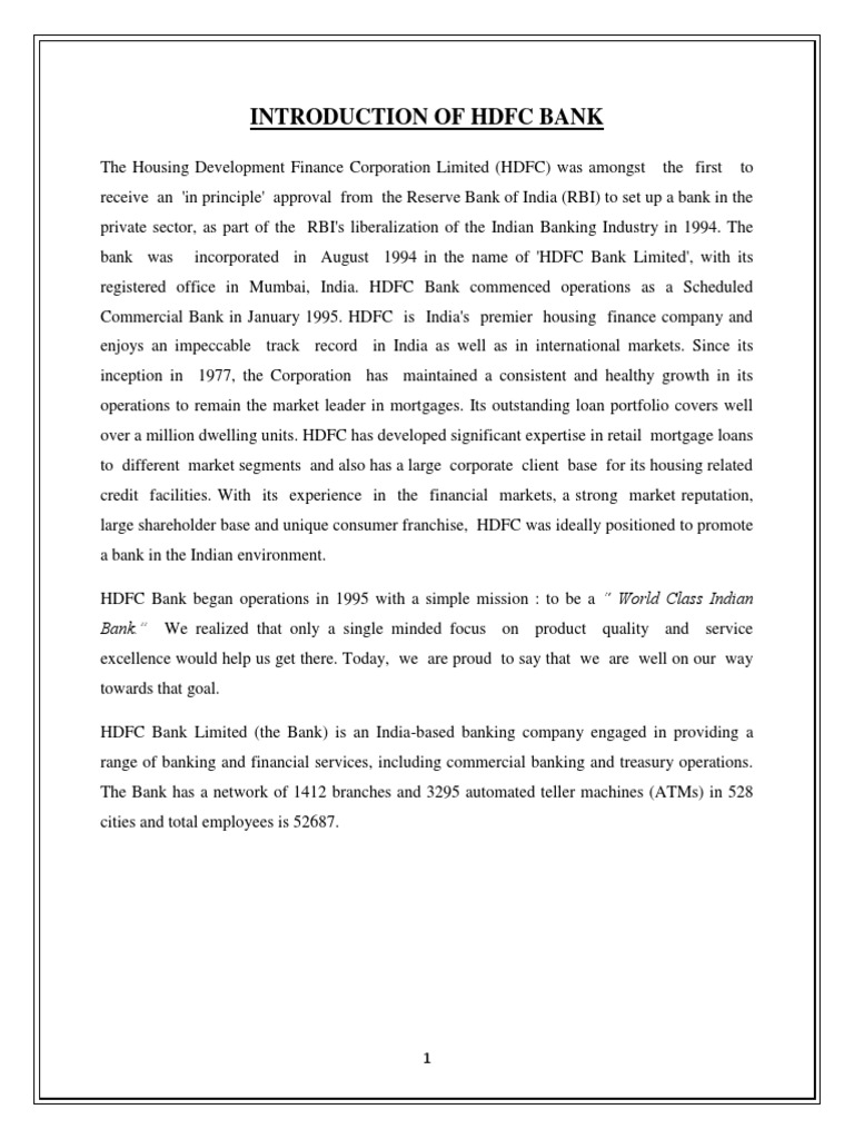 Introduction of HDFC Bank | PDF | Banks | Debit Card