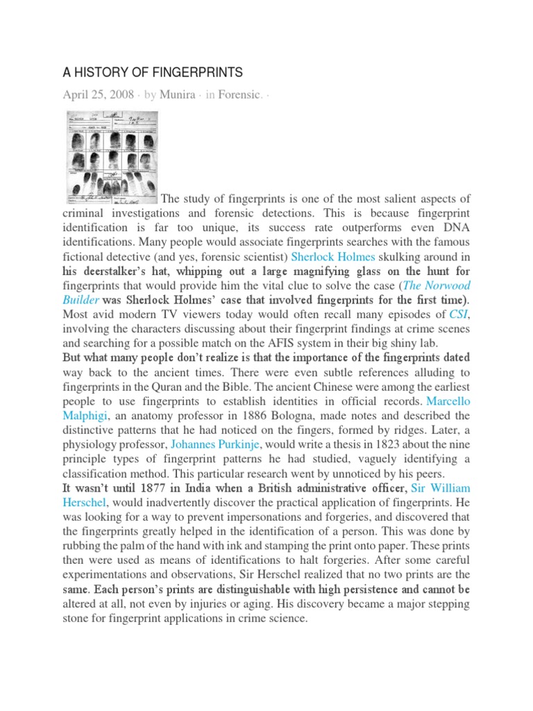 A History of Fingerprints | PDF | Fingerprint | Forensic Science