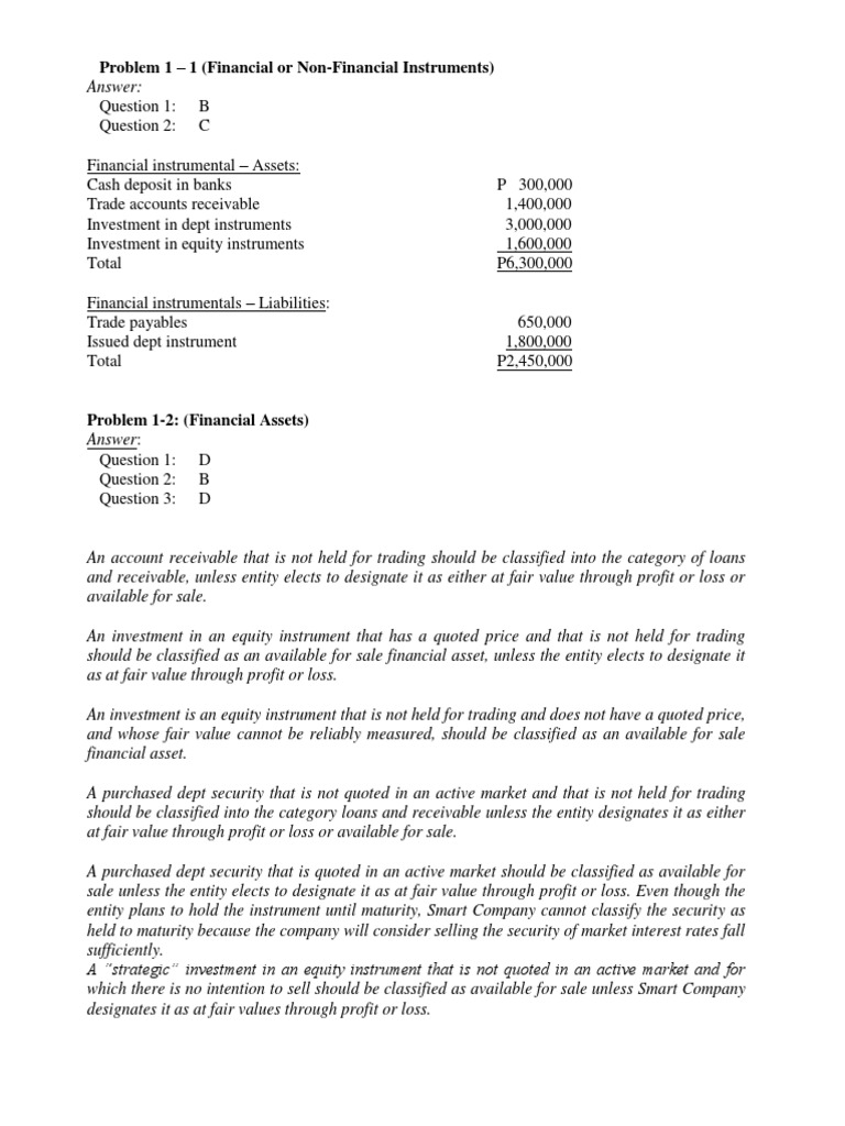 Classification of Financial Assets, Liabilities, and Equity Instruments ...