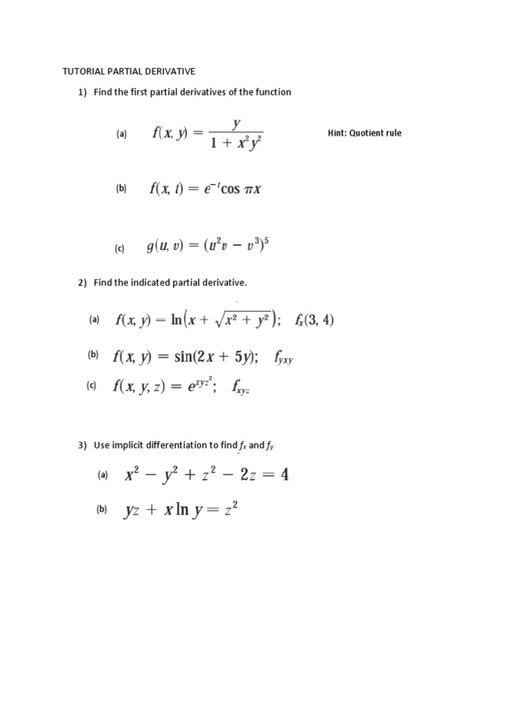 Partial Derivative Tutorial Guide | PDF
