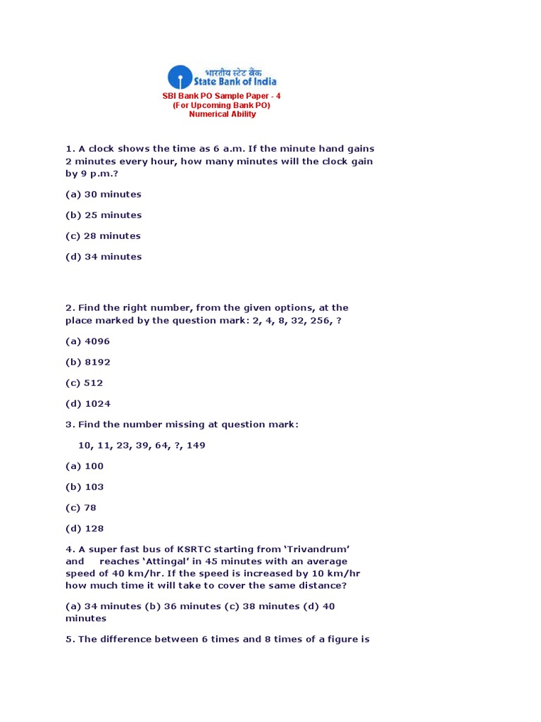 SBI PO Sample Paper with Answers | PDF | Banks | Triangle