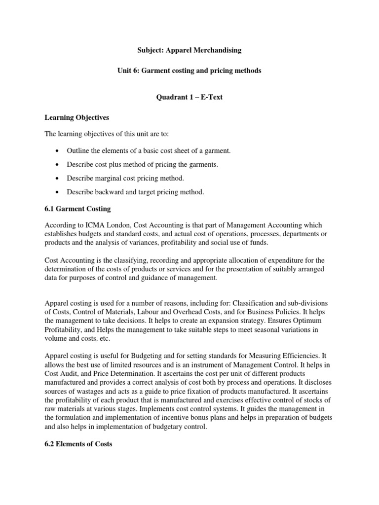 79 52 ET V1 S1 - Unit - 6 PDF | PDF | Pricing | Textiles 79 52 ET V1 S1 - Unit - 6 PDF | PDF | Pricing | Textiles