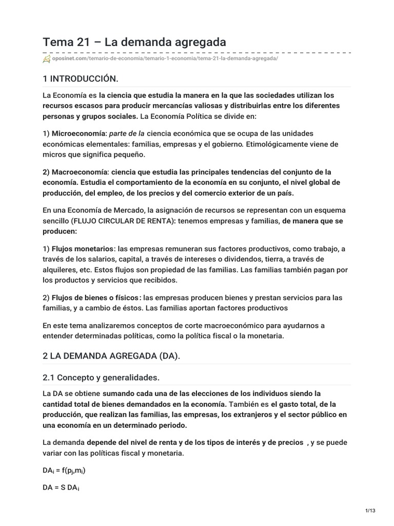 Tema 21 La Demanda Agregada PDF | PDF | Ahorro | Inversiones