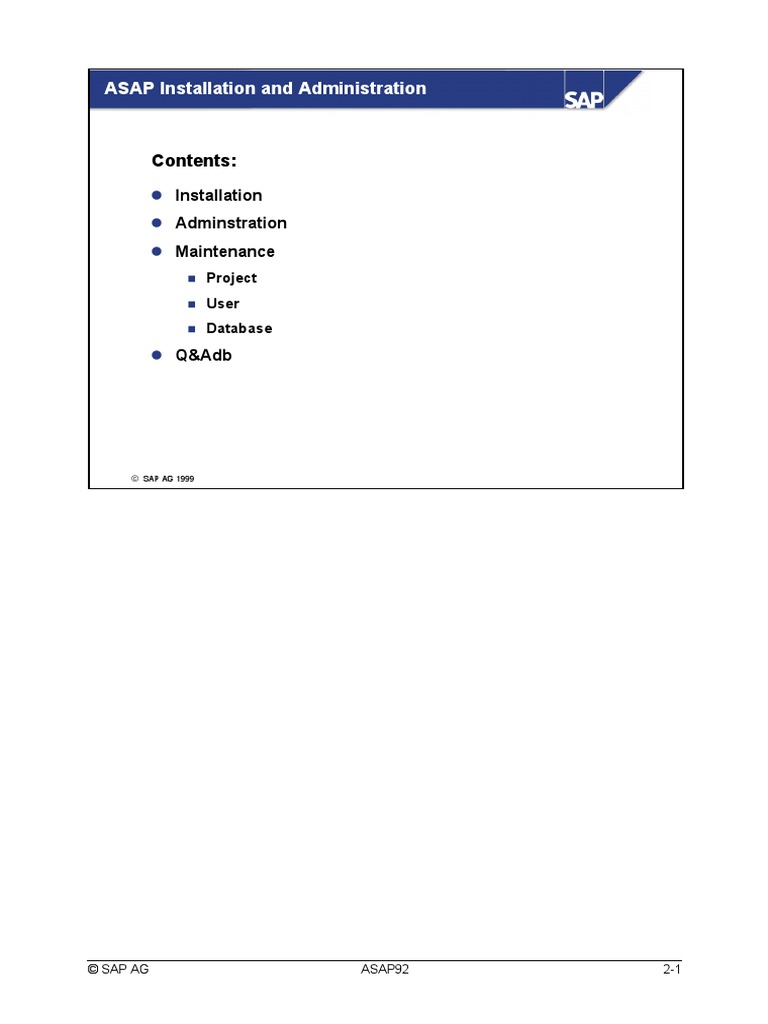 Contents:: ASAP Installation and Administration | PDF | Backup | Databases