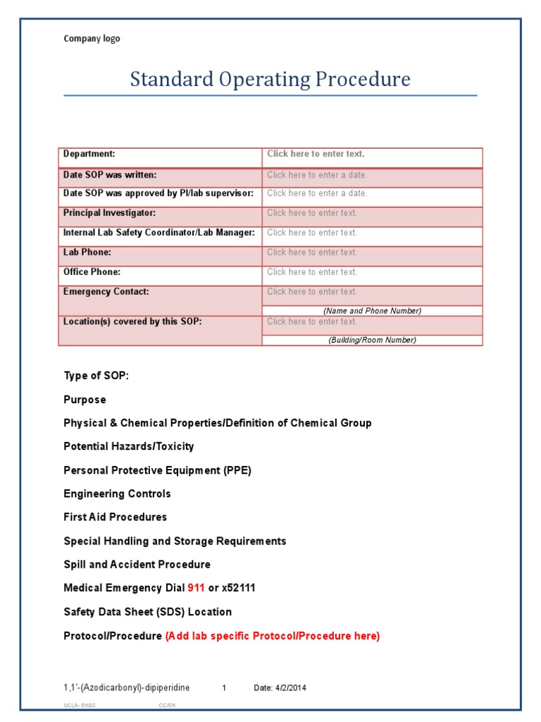 Sample Template (SOPs) | PDF | Laboratories | Safety