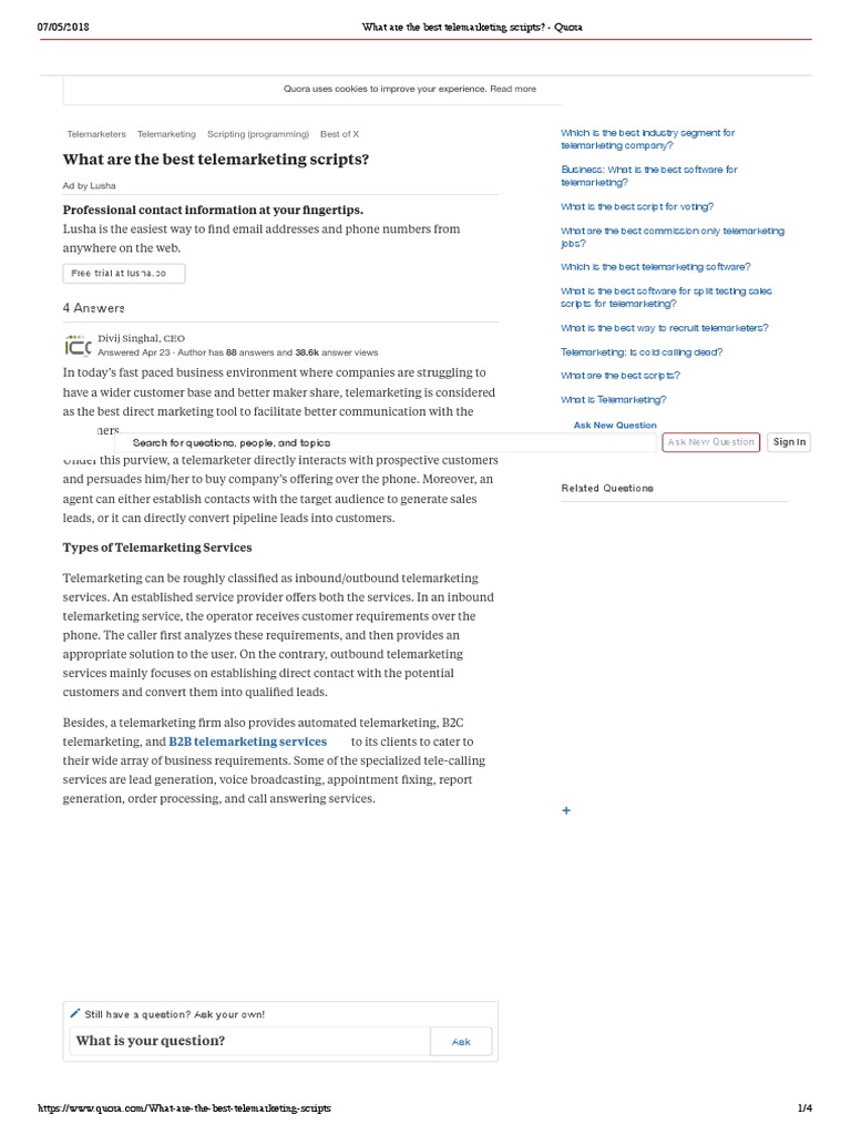 What Are The Best Telemarketing Scripts?: 4 Answers | PDF | Call Centre ...