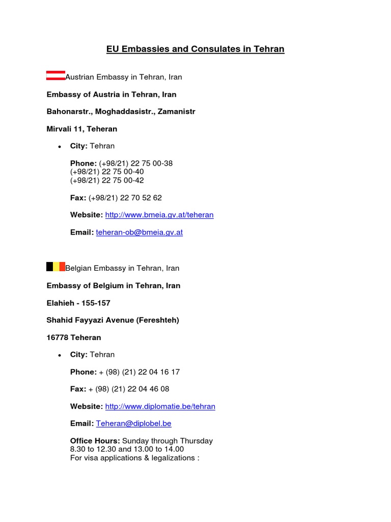 Eu Embassies and Consulates in Tehran PDF | PDF | Diplomacy ...