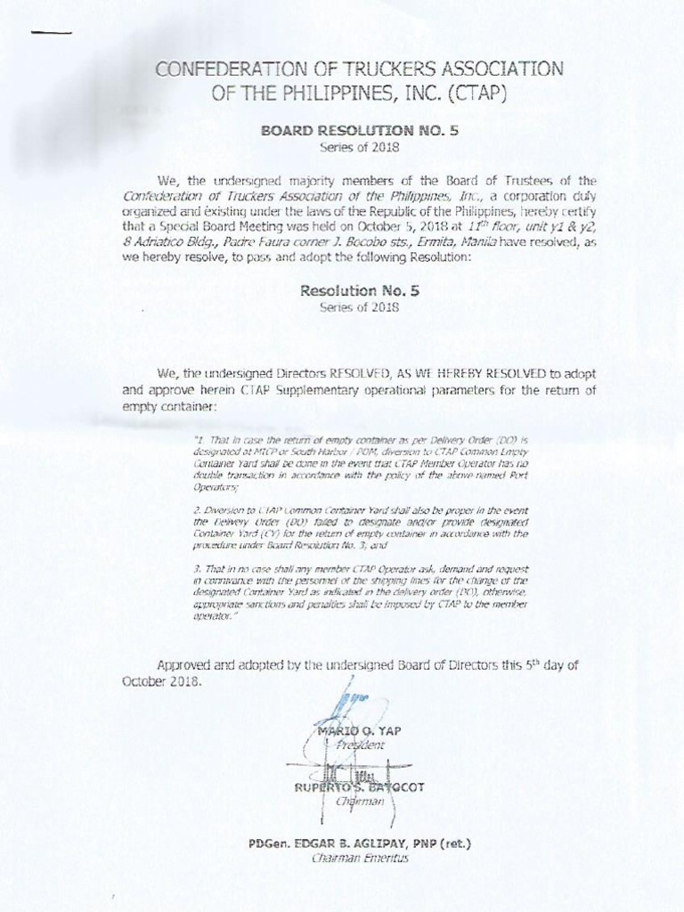 Confederation of Truckers Association of The Philippines Board ...