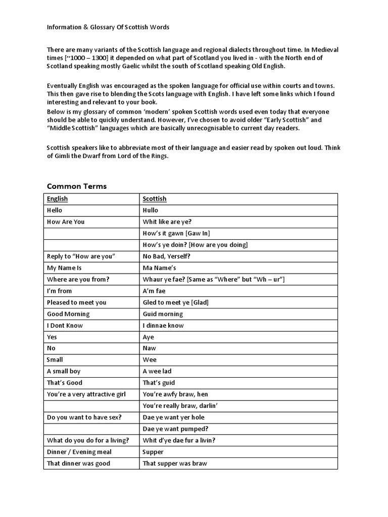 Scottish Glossary and Phrases | PDF | Scotland | English Language