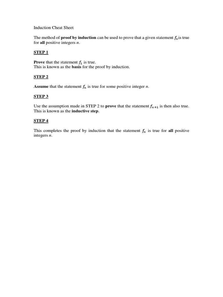 Induction Cheat Sheet | PDF | Mathematical Proof | Reasoning