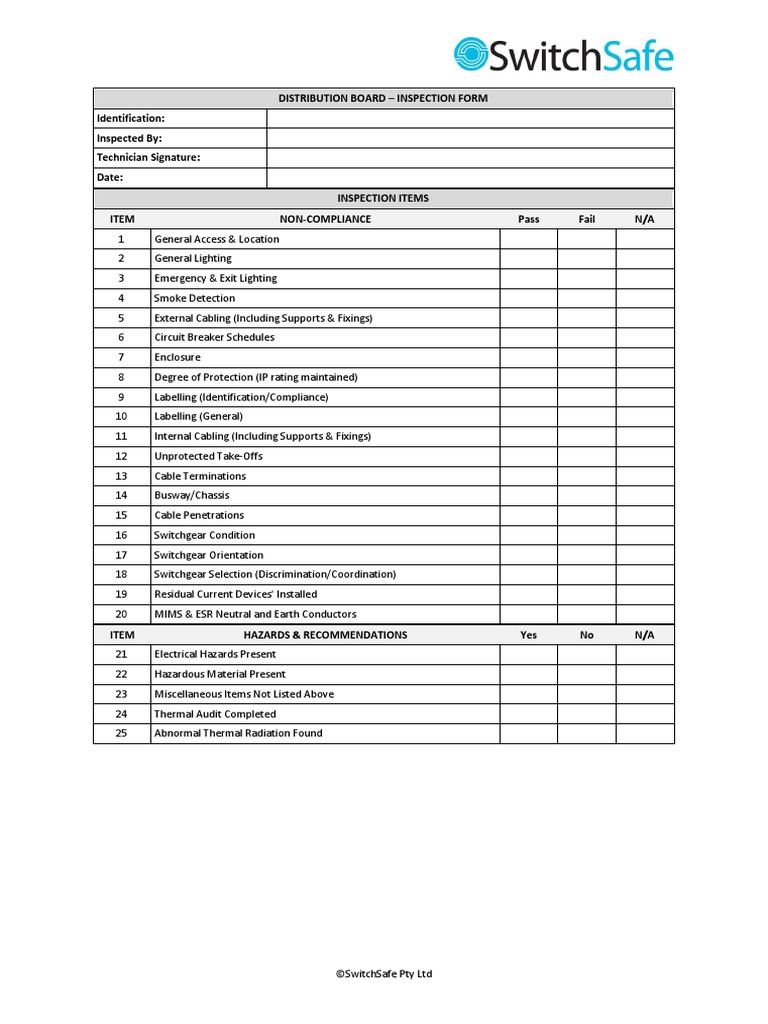 Distribution Board - Inspection Form Identification: Inspected By ...