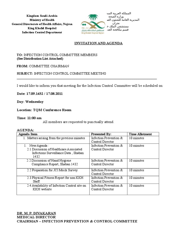 Infection Control Committee Meeting Agenda | PDF | Infection Control ...