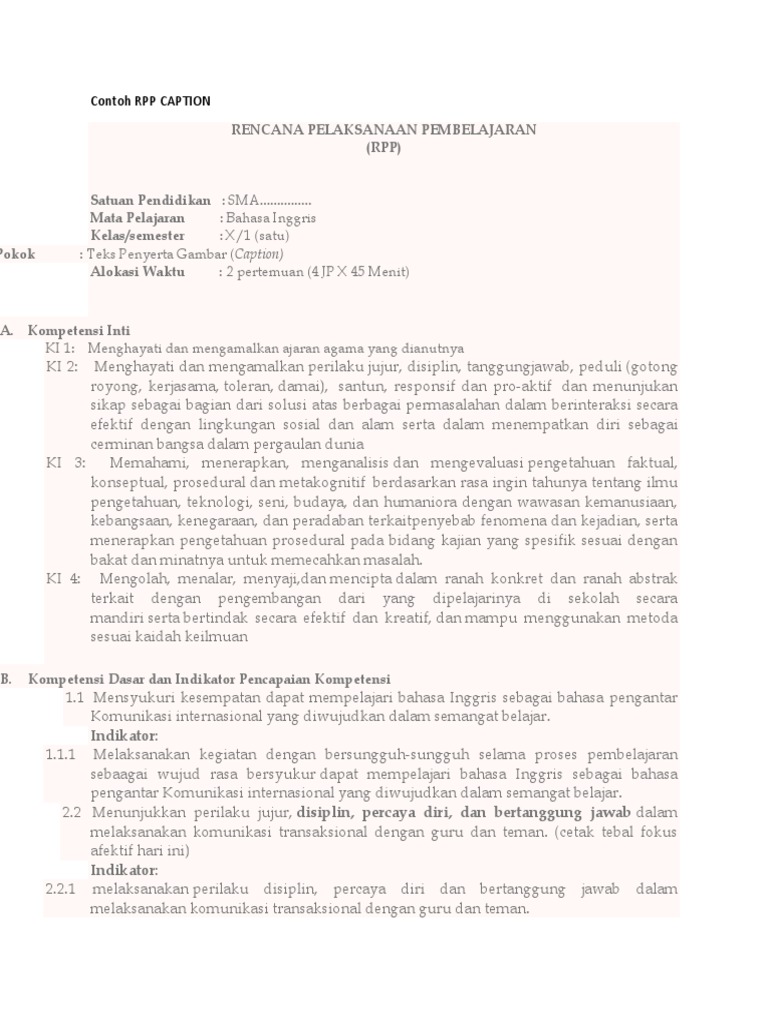 Contoh RPP Caption | PDF