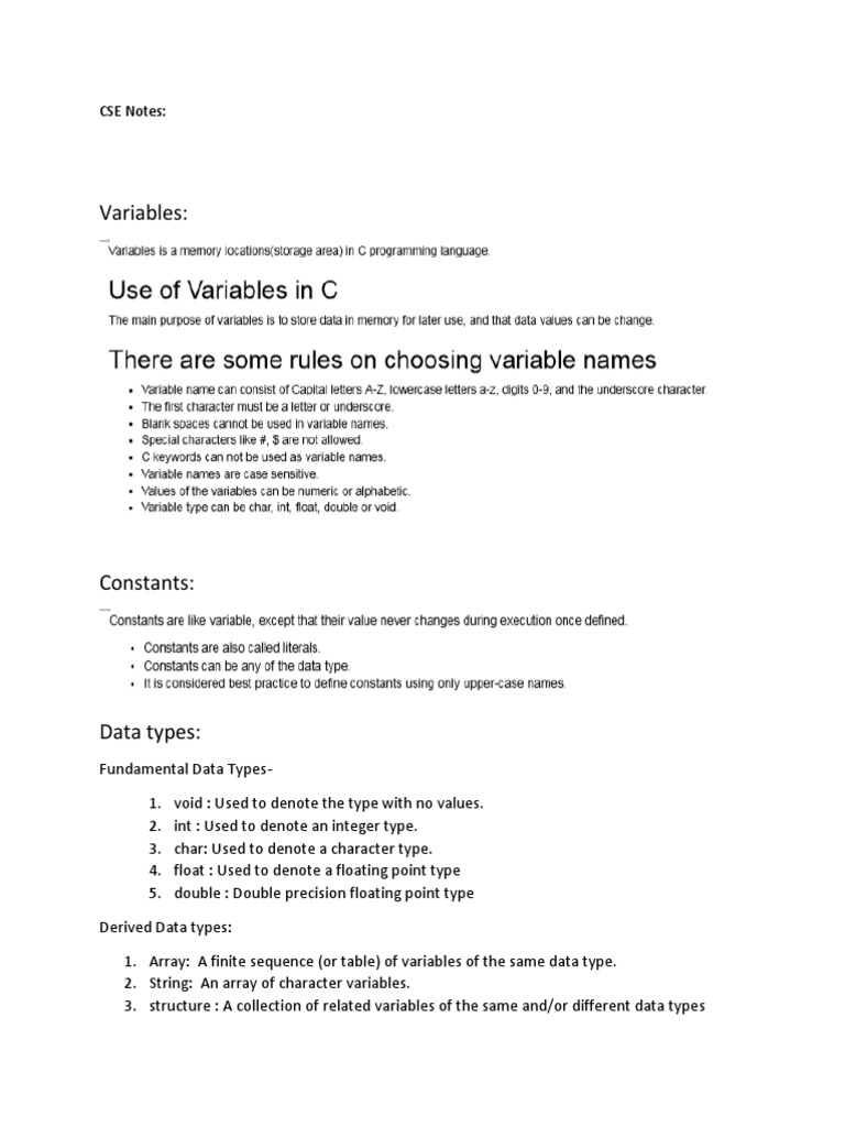 Variables:: CSE Notes | PDF