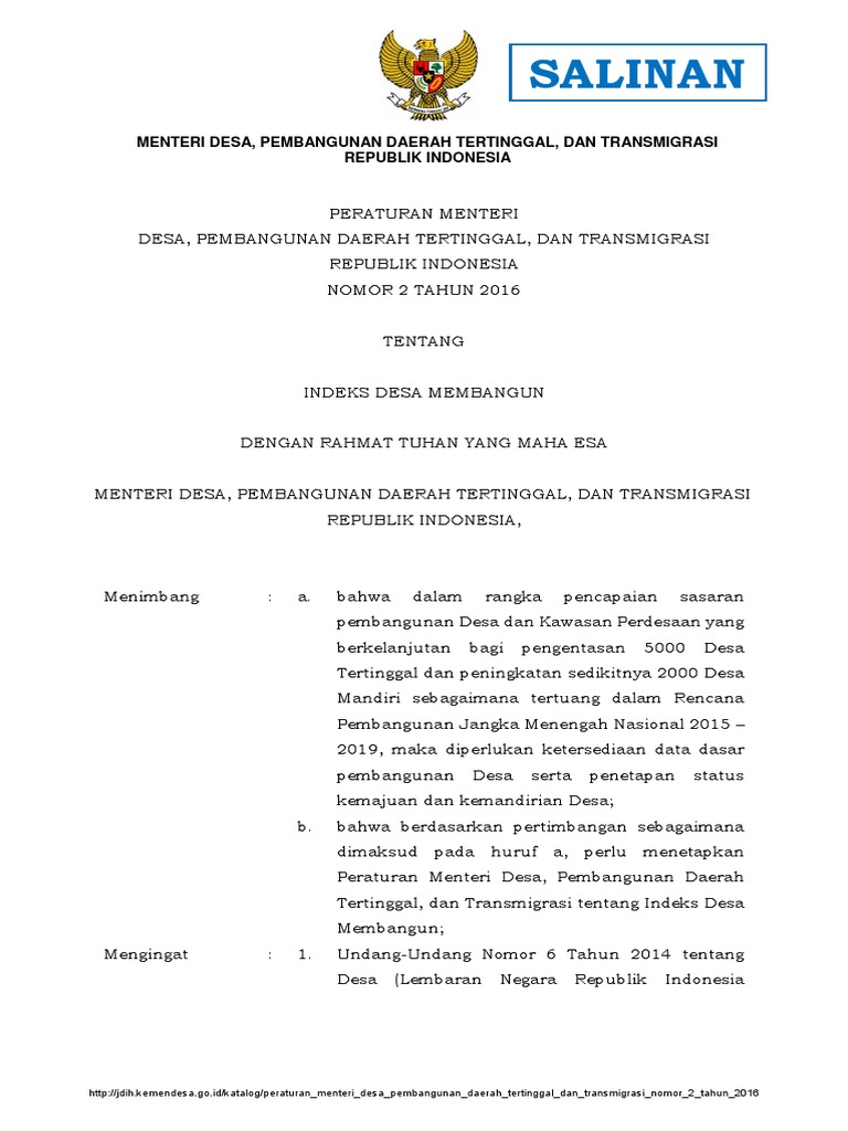 Permendes Indeks Desa Membangun | PDF