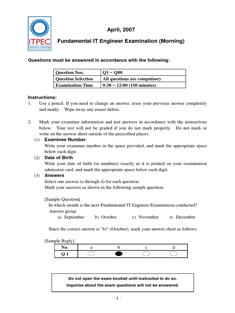 April, 2007 Fundamental IT Engineer Examination (Morning) : Questions ...