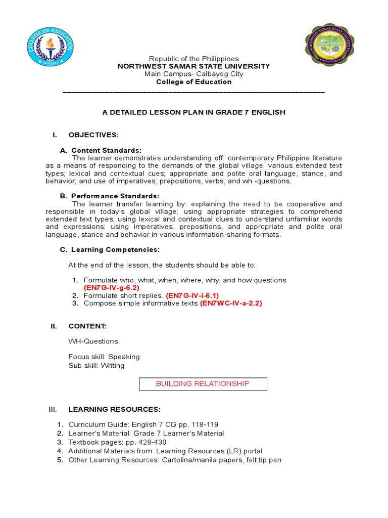 (EN7G-IV-g-6.2) (EN7G-IV-i-6.1) (EN7WC-IV-a-2.2) : Building ...