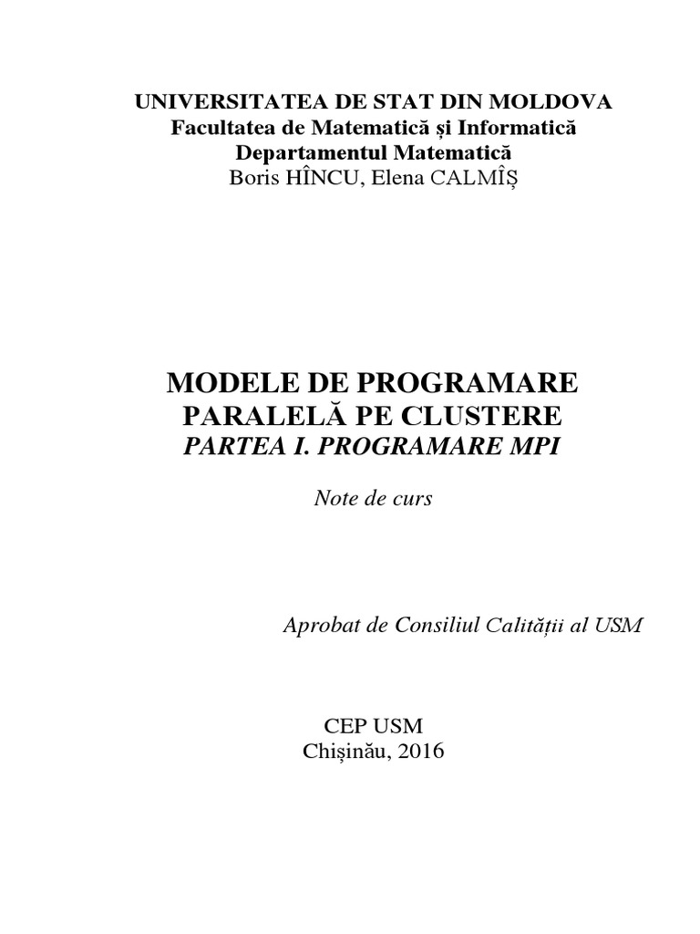 Modele de Programare Paralela Pe Clustere Programare MPI - Editia - 2 PDF | PDF