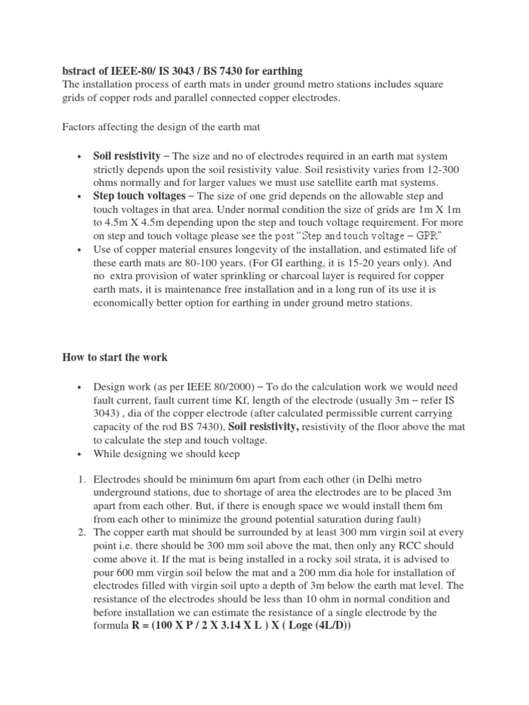 Earth Mat For Underground Metro Station | PDF | Electrical Resistivity ...