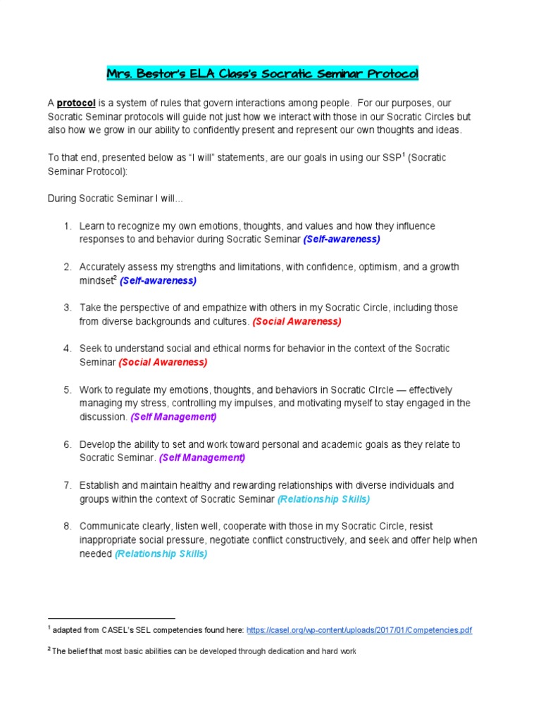 Socratic Seminar Protocol - Explanation | PDF