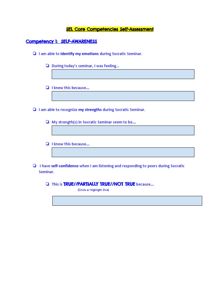 SEL Core Competencies Self-Assessment | PDF | Self Awareness | Neuroscience