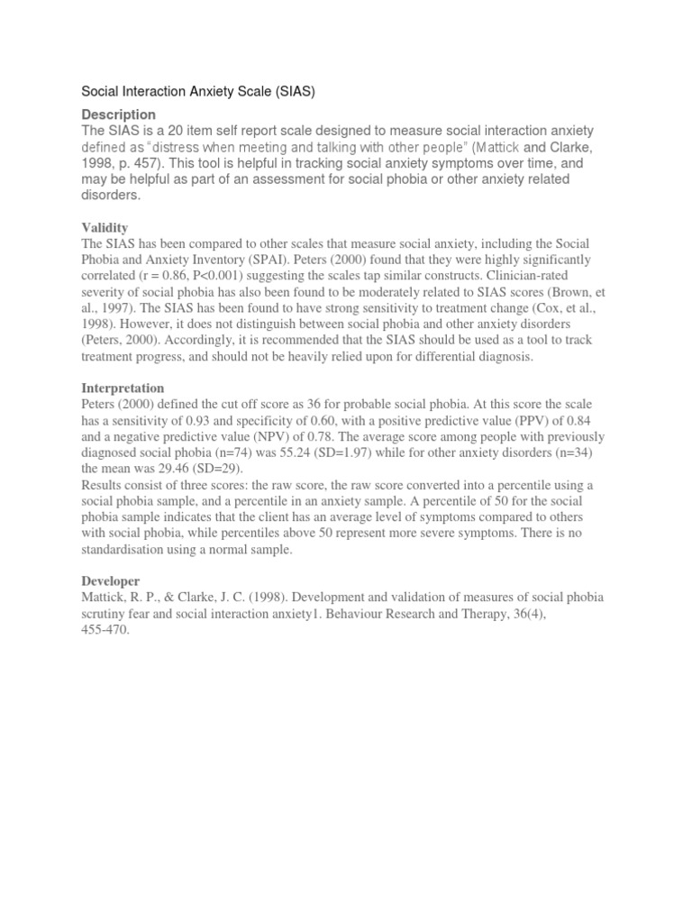 Social Interaction Anxiety Scale | PDF | Self-Improvement