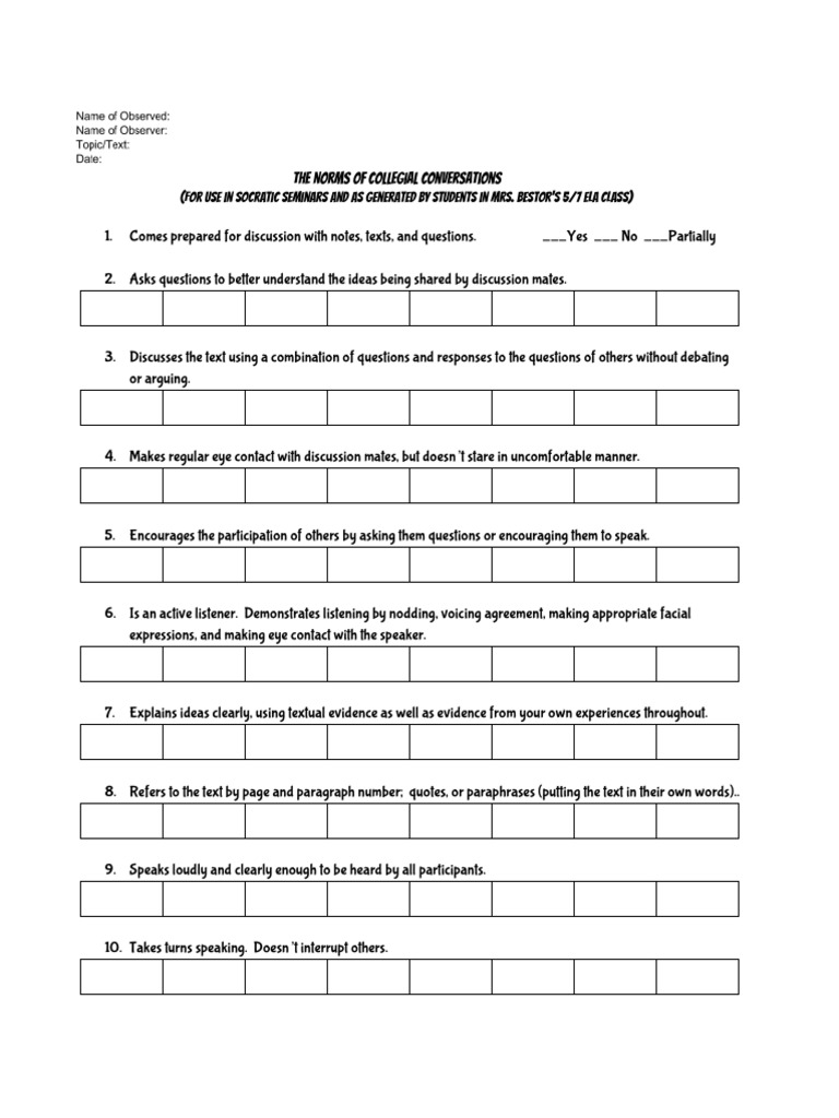 Socratic Seminar Discussion Norms | PDF | Human Communication ...