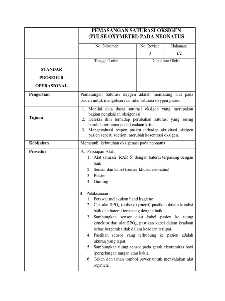Pemasangan Saturasi Oksigen Spo | PDF