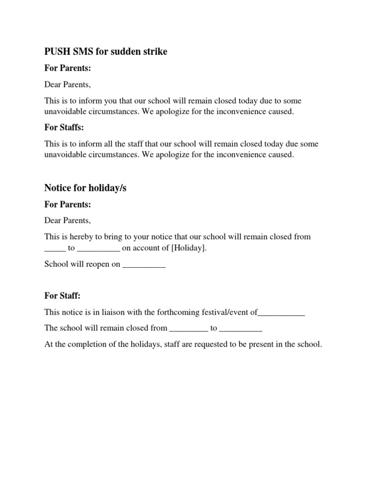 PUSH SMS Templates | PDF