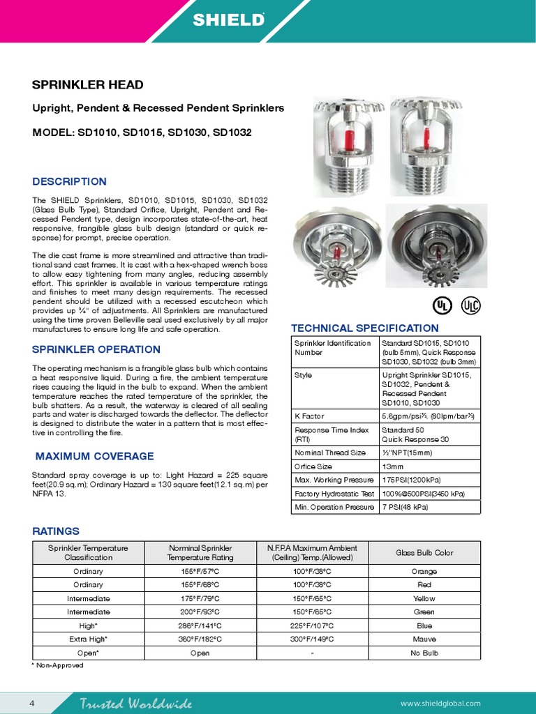 Shield Sprinkler Models Overview | PDF | Fire Sprinkler System ...