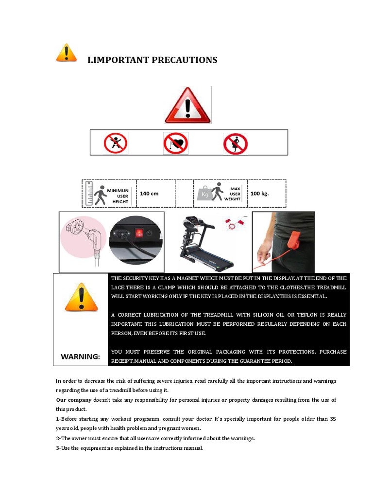 Treadmill safety instructions and assembly guide | PDF | Screw | Heart Rate