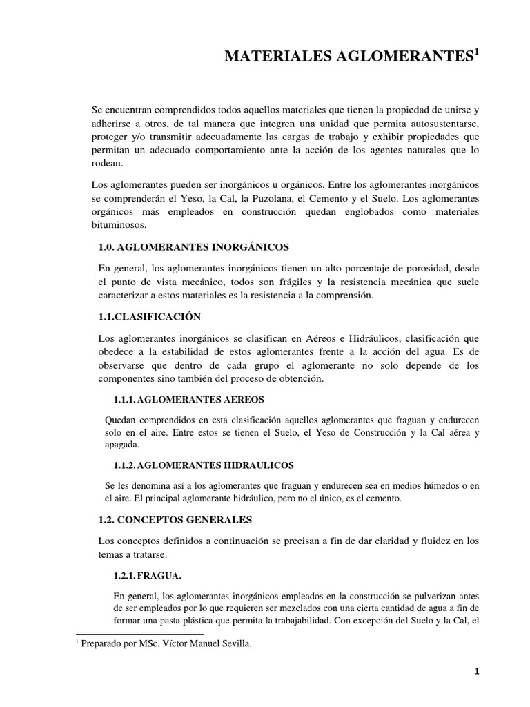 Materiales Aglomerantes | PDF | Cemento | Yeso