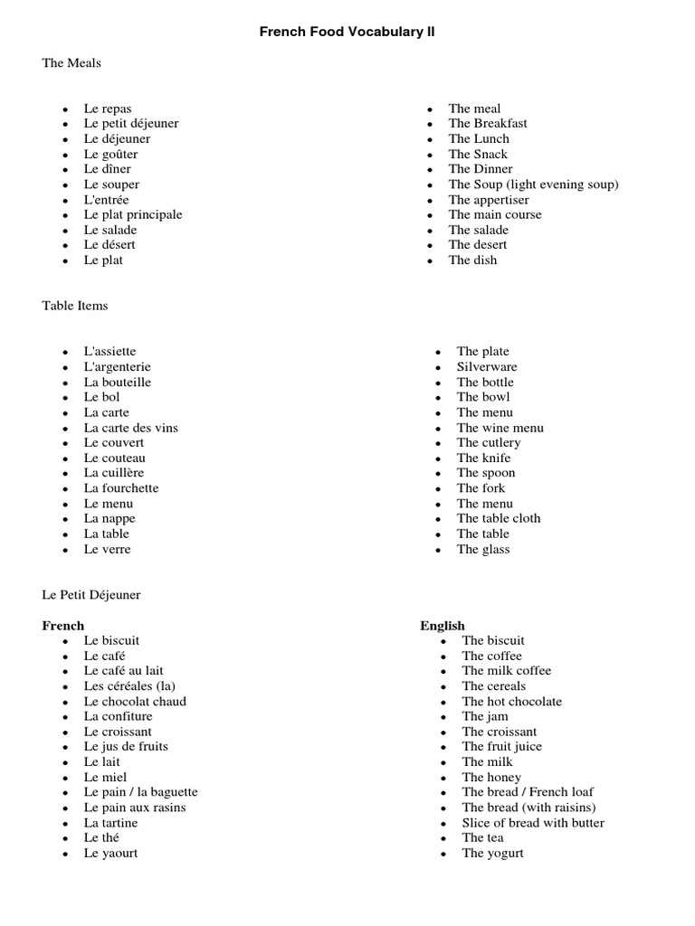 French Food Vocabulary II | PDF | Tea | Food And Drink Preparation