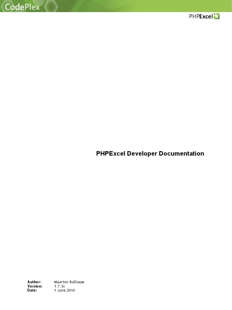 PHPExcel Developer Documentation | PDF | Microsoft Excel | Spreadsheet