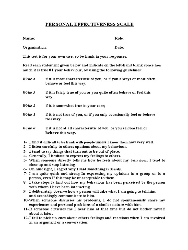 Personal Effectiveness Scale | PDF | Cognitive Science | Creative Commons