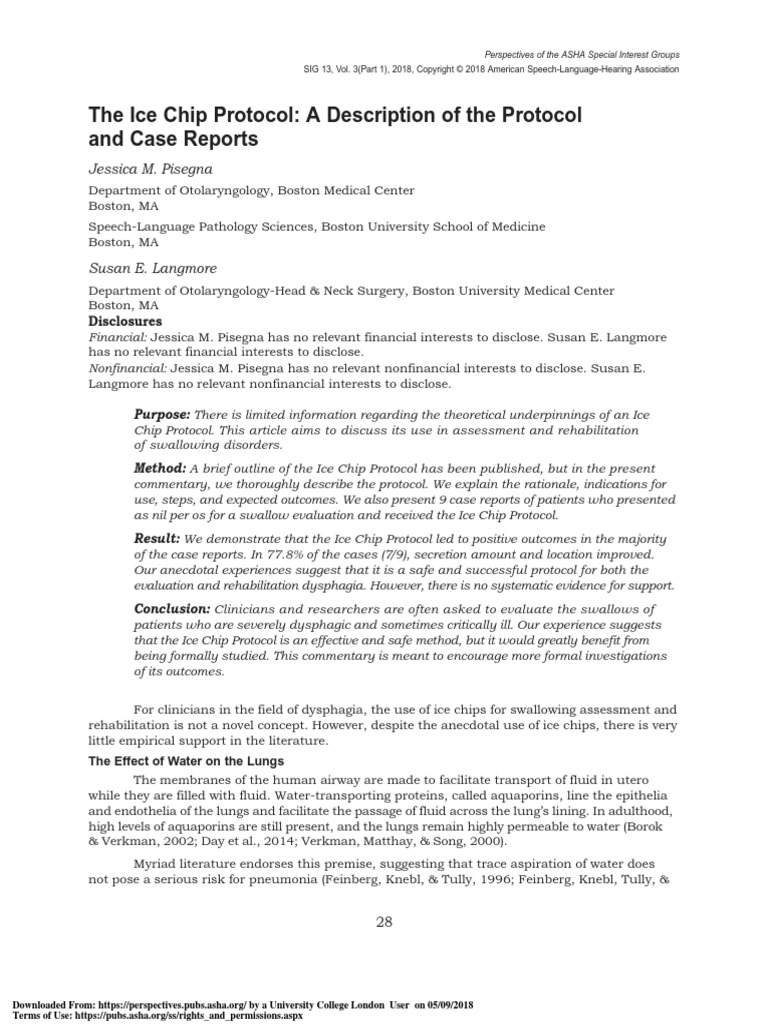 The Ice Chip Protocol A Description of The Protocol and Case Reports ...